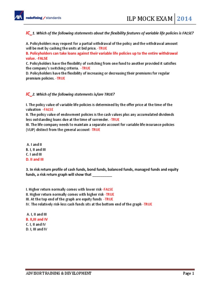 2014 Ilp Mock Exam | Download Free PDF | Life Insurance | Investing