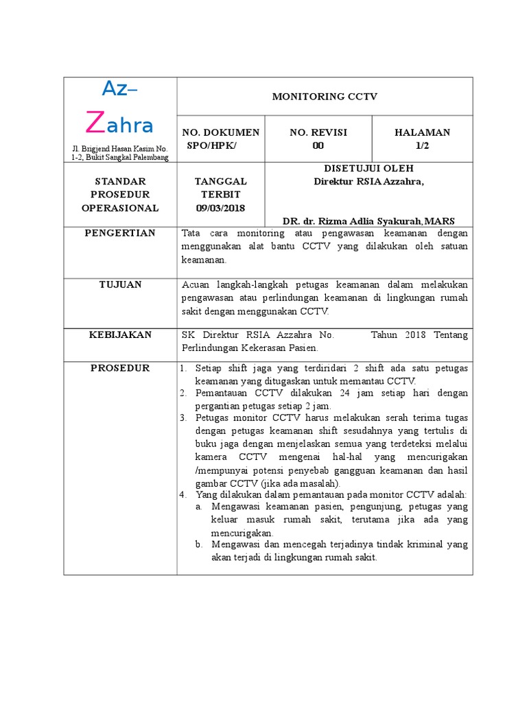 SOP Monitoring CCTV | PDF