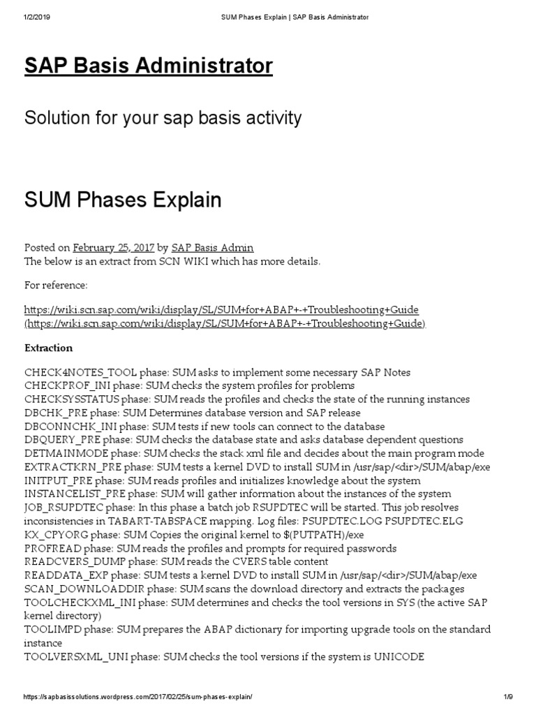 SUM Phases Explain - SAP Basis Administrator | PDF | Databases | Information Technology