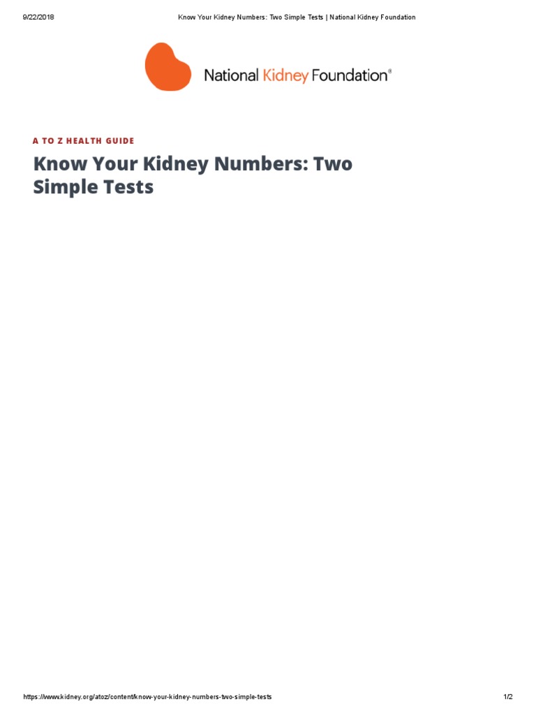Know Your Kidney Numbers - Two Simple Tests - National Kidney ...
