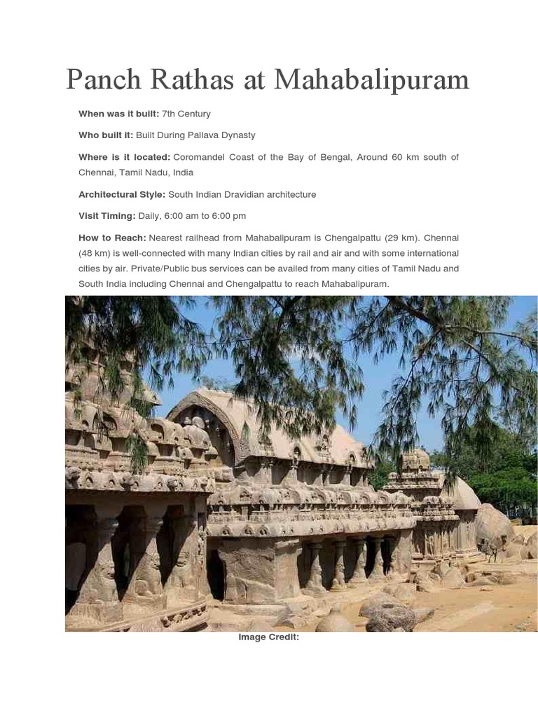 Panch Rathas at Mahabalipuram | PDF | Religion And Belief