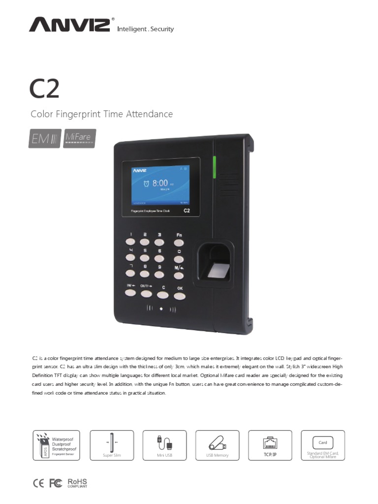 Anviz C2-Catalogue | PDF | Fingerprint | Usb