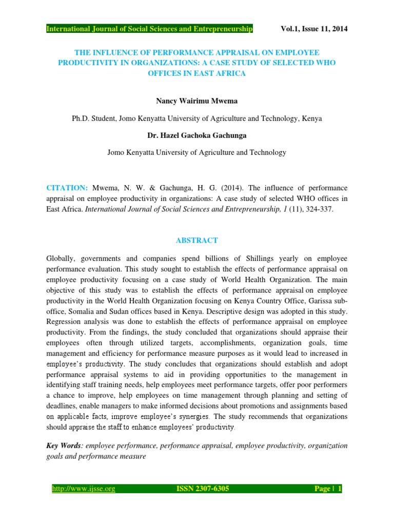 The Influence of Performance Appraisal On Employee Productivity in ...