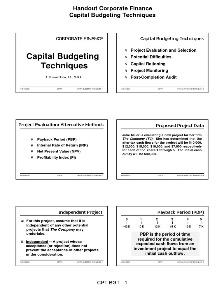 Capital Budgeting Techniques 01 | PDF | Capital Budgeting | Internal ...