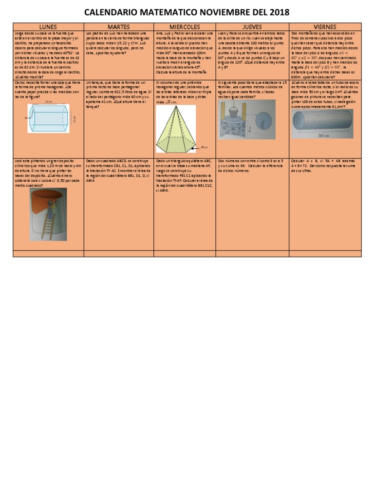 Calendario Matematico Noviembre | PDF | Geometría euclidiana | Geometría