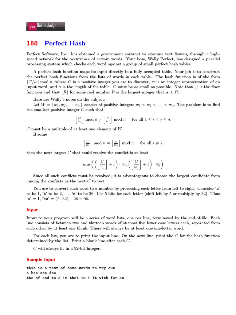 Perfect Hash: Input | PDF | Algorithms And Data Structures | Teaching Mathematics