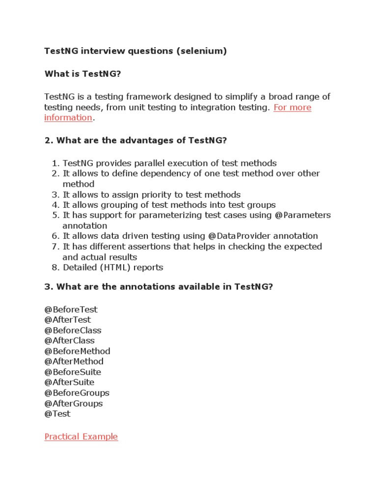 TestNG Interview Questions PDF | PDF | Parameter (Computer Programming ...