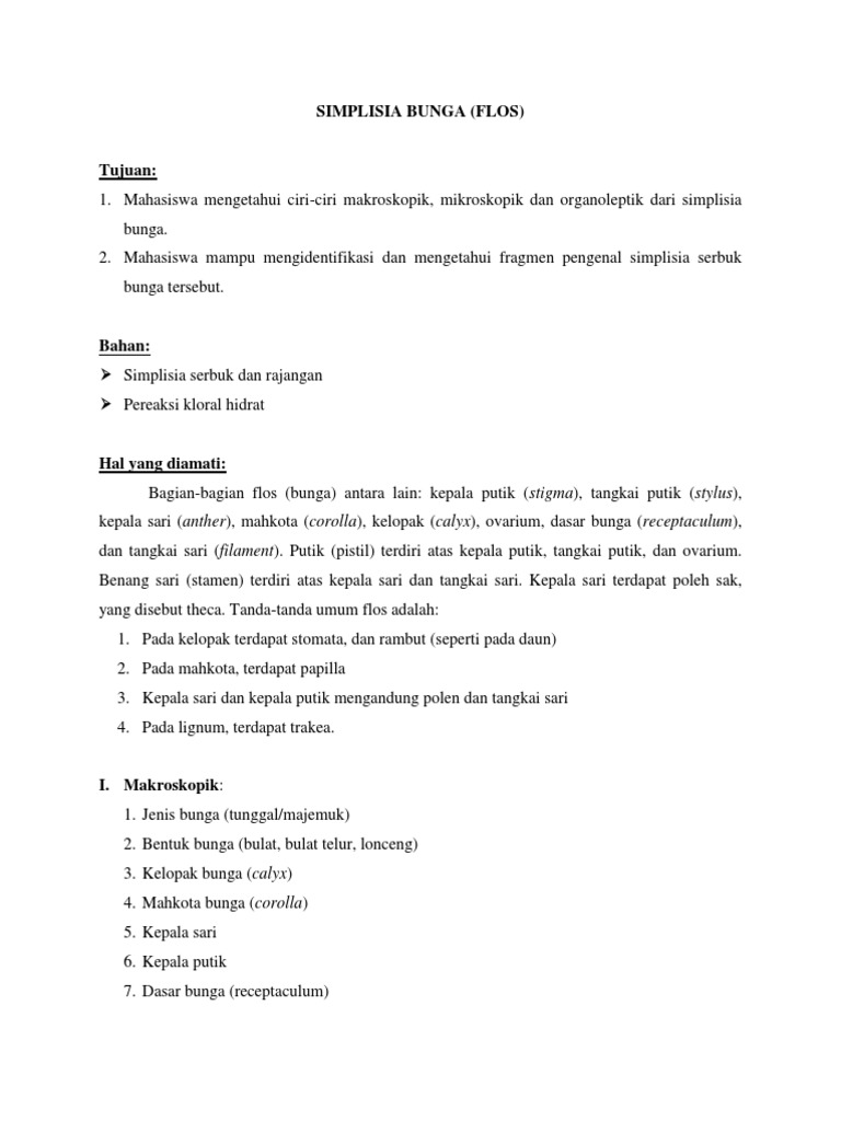 Identifikasi Simplisia Bunga Flos | PDF | Kesehatan Holistik