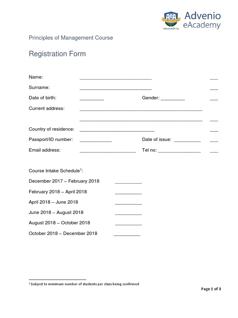 2018 Principles of Management Registration Form | Download Free PDF ...