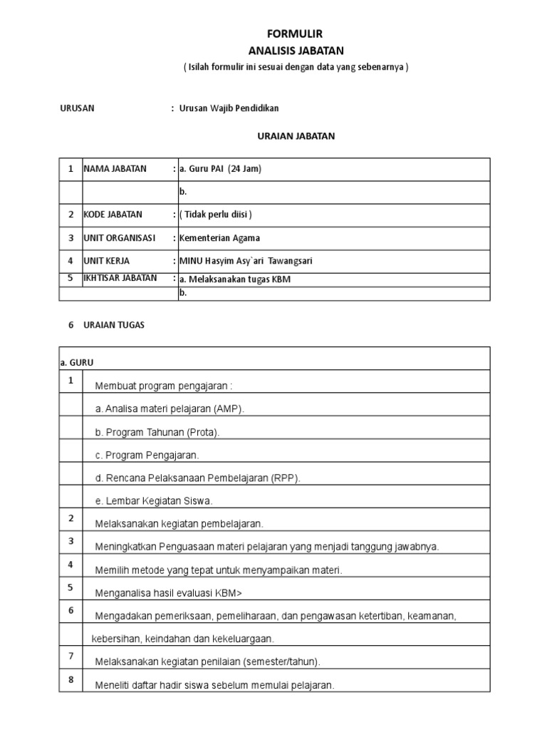 Contoh Anjab Guru | PDF