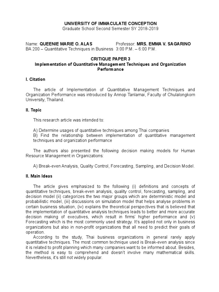 Quanti Critique Paper Kadayawan | Download Free PDF | Quantitative ...