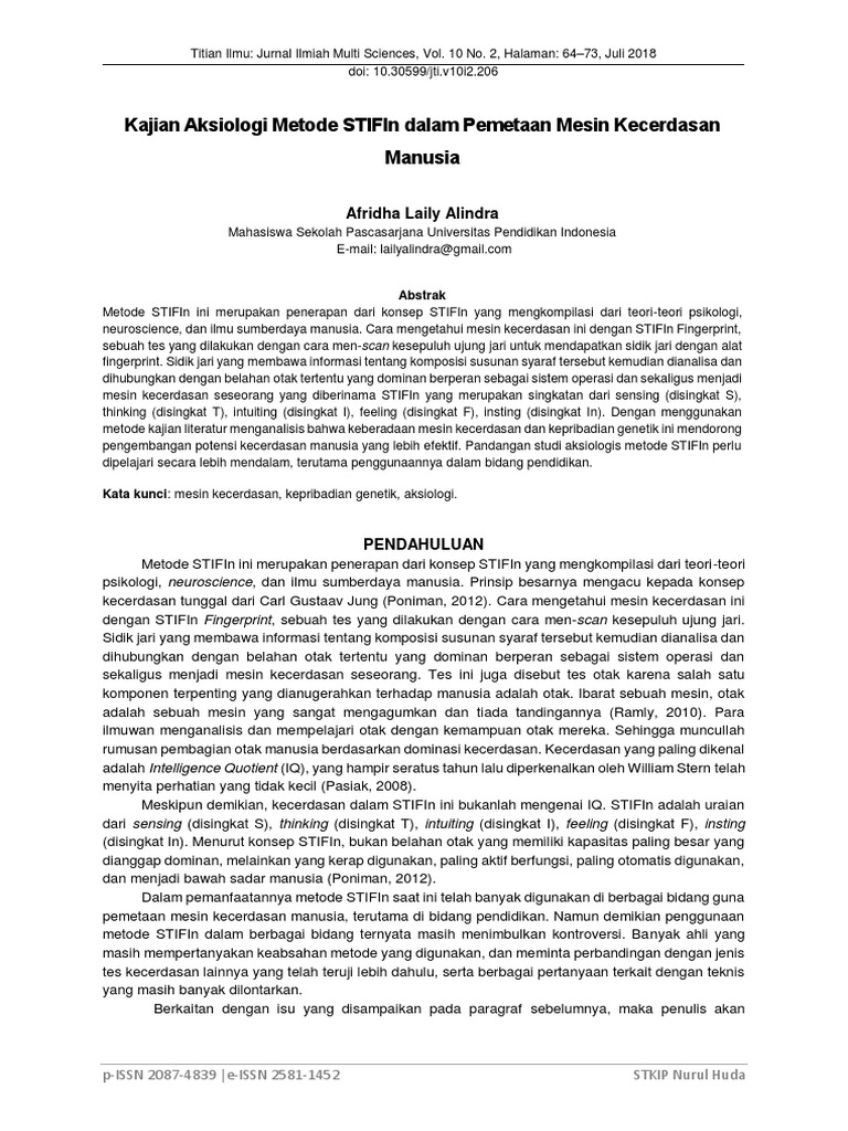 Aksiologi Metode STIFIn dalam Kecerdasan | PDF | Sains & Matematika