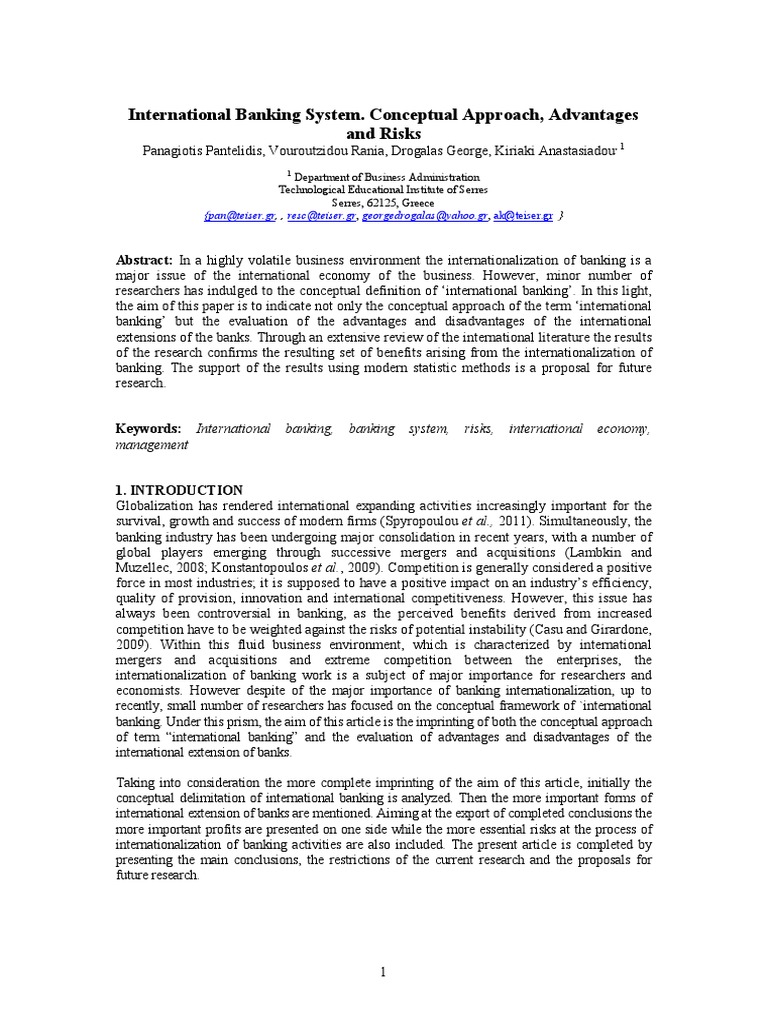 International Banking System. Conceptual Approach, Advantages and Risks ...