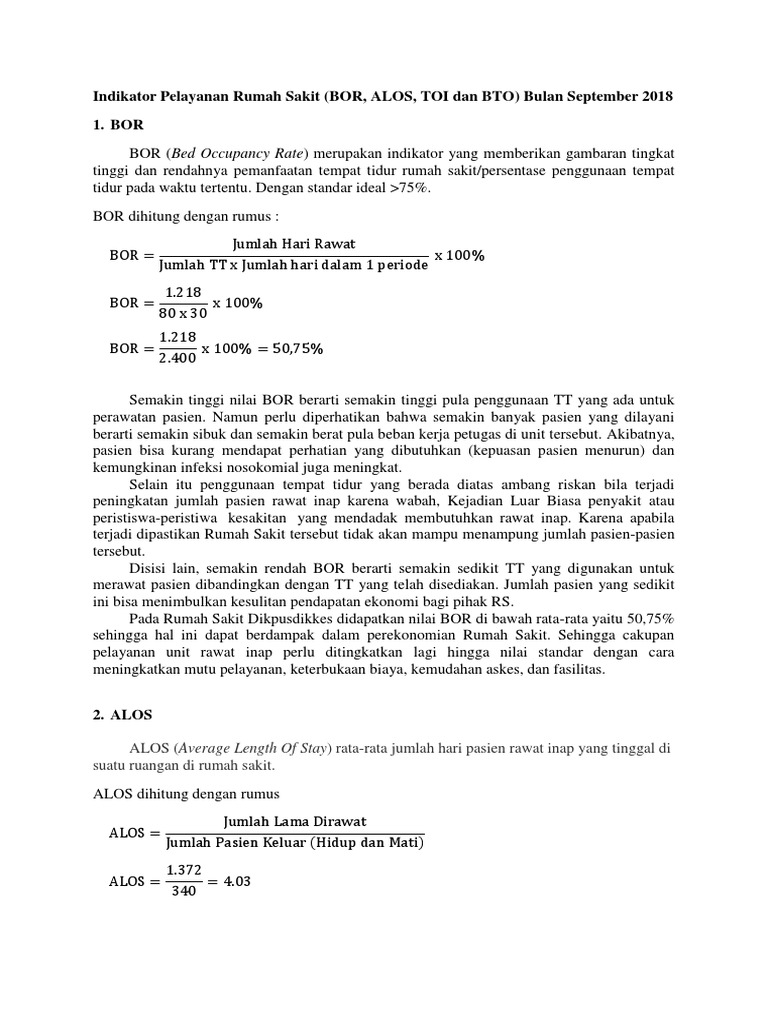 BOR, ALOS, ToI Dan BTO Bulan September 2018 | PDF | Sains & Matematika