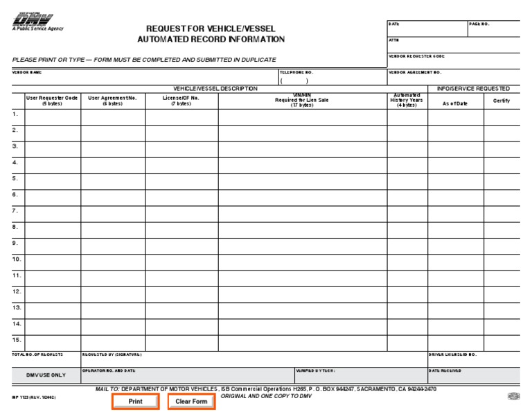 Vehicle Record Request Form INF 1125 | PDF | Business | Technology ...