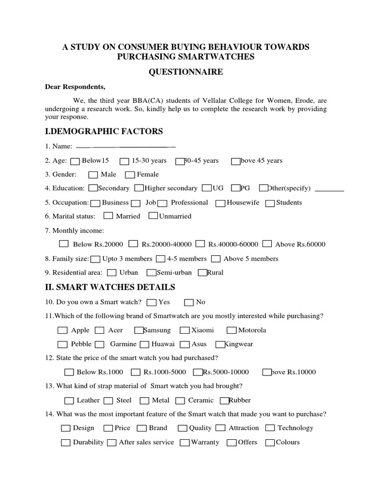 A Study On Consumer Buying Behaviour Towards Purchasing Smartwatches ...