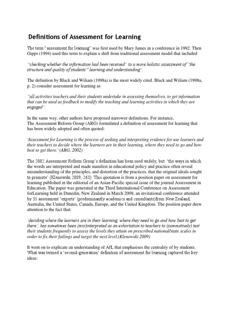 The Evolution of Defining Assessment for Learning: From Early Concepts ...