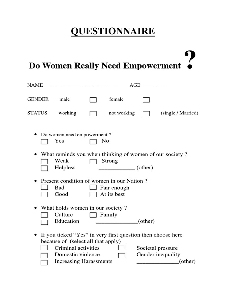 Questionnaire: Do Women Really Need Empowerment | PDF