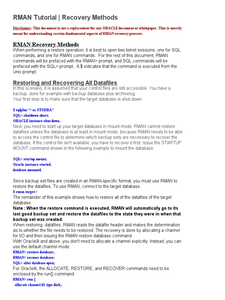 Fun With Oracle Rman Tutorial Recovery Methods Pdf Backup Oracle Database