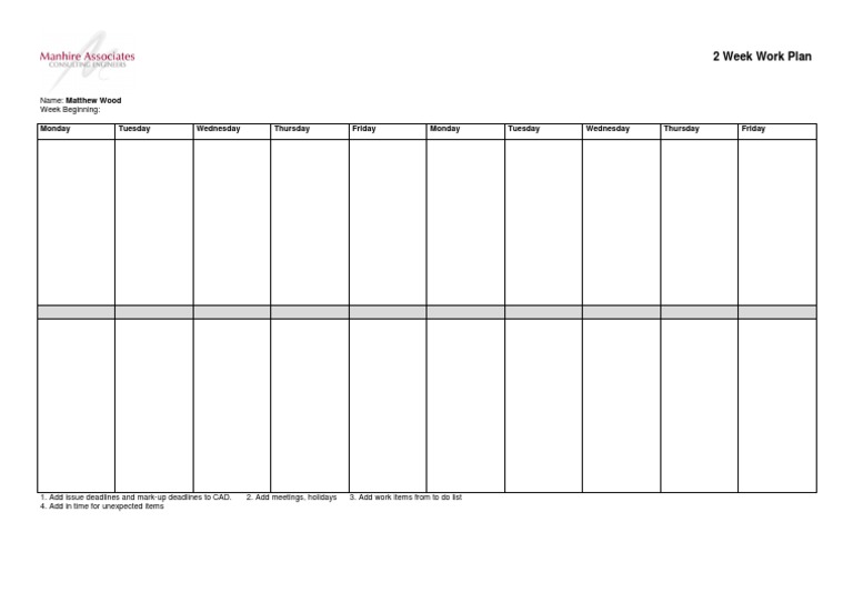 2 Week Work Plan: Name: Matthew Wood Week Beginning | PDF