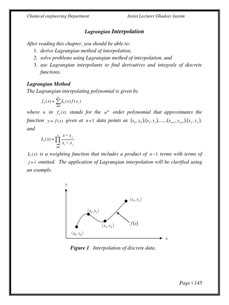 Derive Lagrangian Method of Interpolation, 2. Solve Problems Using Lagrangian Method of ...