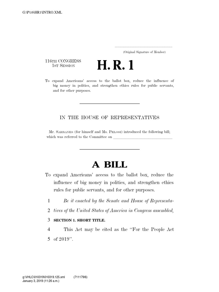 HR 1 - The For The People Act of 2019 | PDF | Absentee Ballot | U.S ...