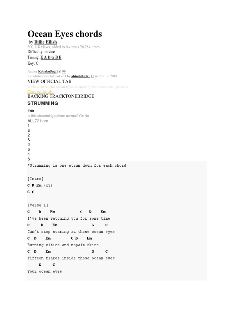 Ocean Eyes Chords | PDF | Song Structure | Elements Of Music