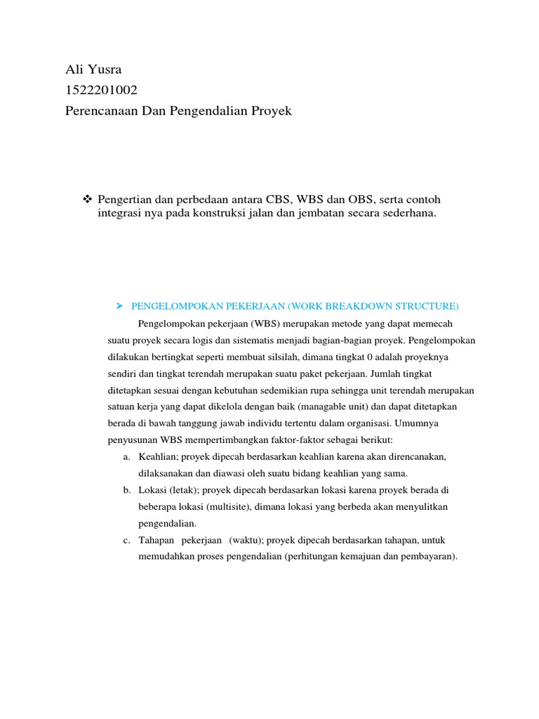 Cbs Wbs Dan Obs Ali Yusra | PDF