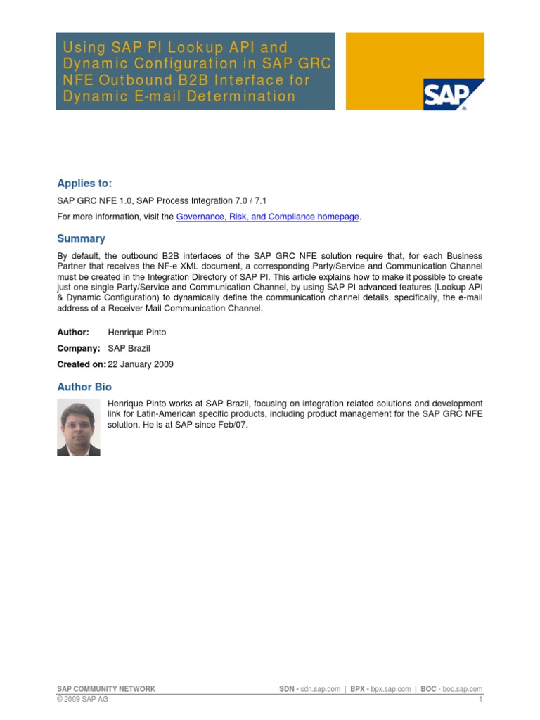 Using SAP PI Lookup API and Dynamic Configuration in SAP GRC NFE Outbound B2B Interface For ...