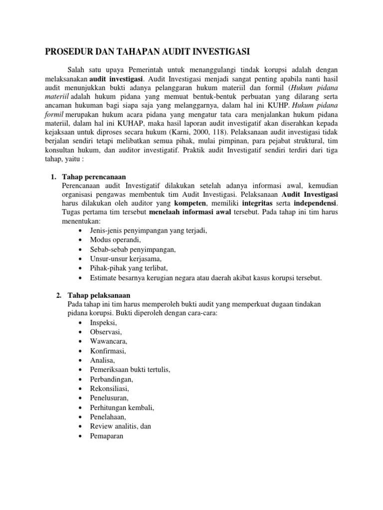 Tugas - Prosedur Dan Tahapan Audit Investigasi | PDF