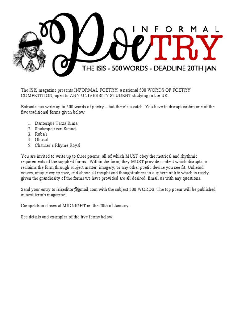 The ISIS INFORMAL POETRY Guidelines | PDF | Poetry | Sonnets