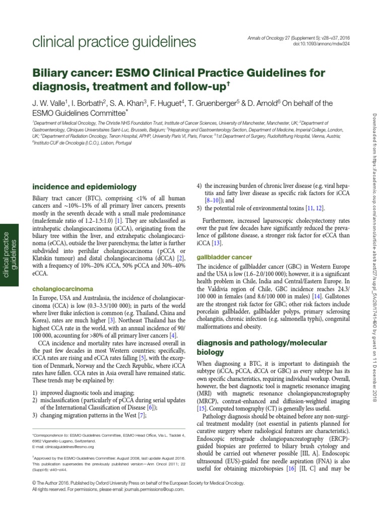 Clinical Practice Guidelines: Biliary Cancer: ESMO Clinical Practice ...