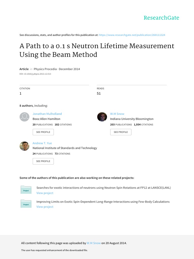 A Path To A 0.1 S Neutron Lifetime Measurement Using The Beam Method | PDF | Neutron ...
