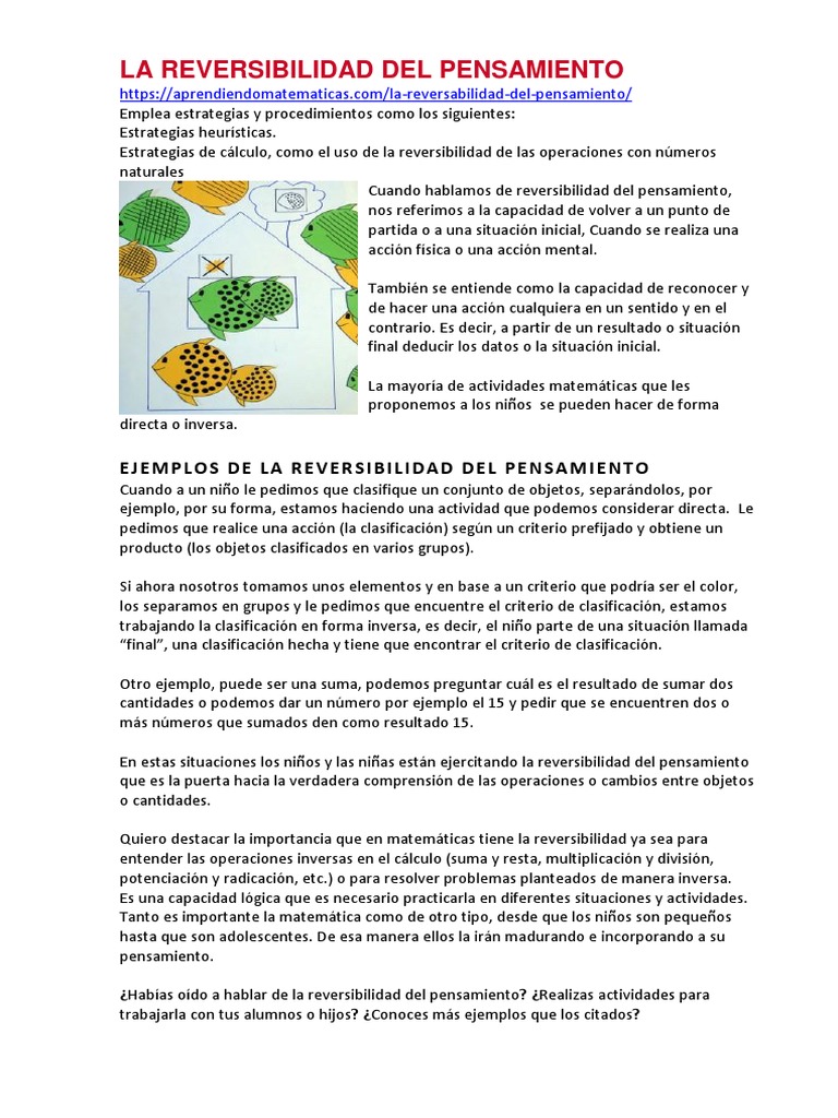 La Reversibilidad Del Pensamiento | PDF | Multiplicación | Números