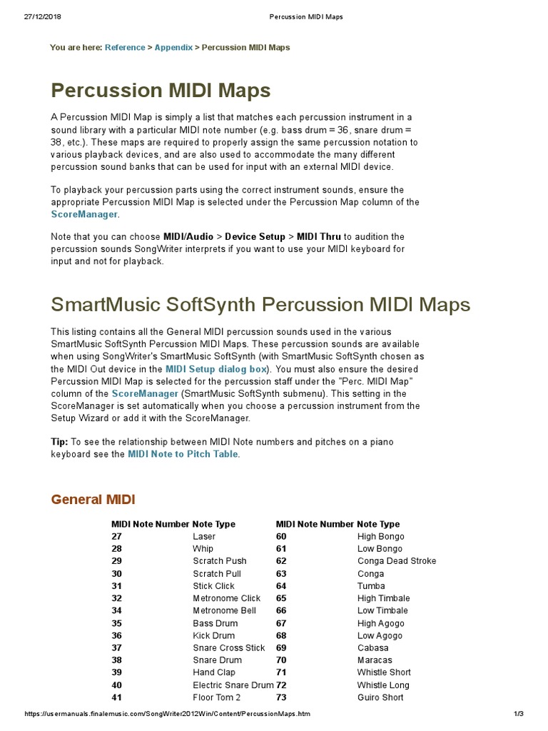 Percussion MIDI Maps | PDF | Drum | Percussion Instruments