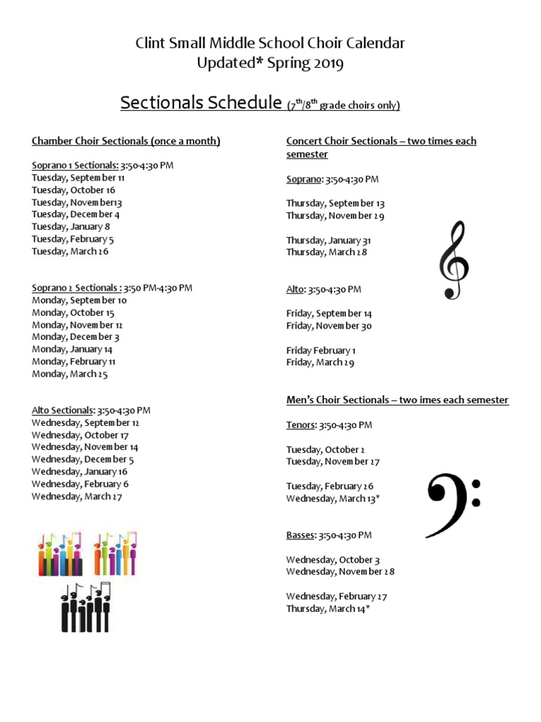 Clint Small Middle School Choirs Calendar 18 19 With Updates | PDF ...
