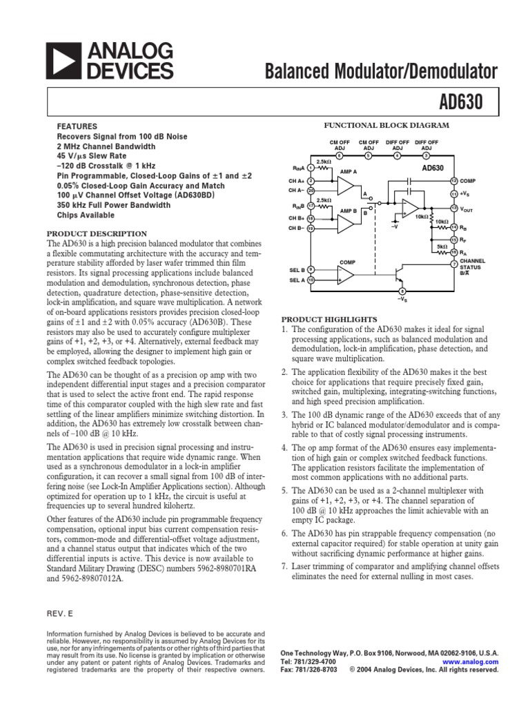 AD630 Bal Mod Demod | PDF | Amplifier | Operational Amplifier