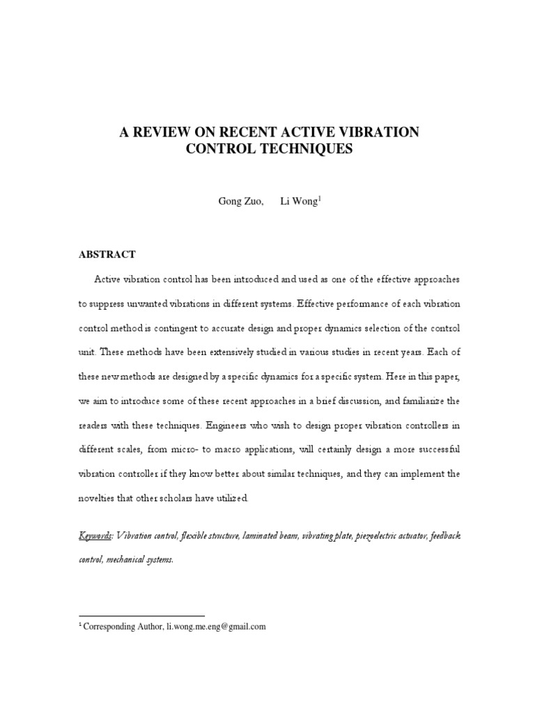 Recent Active Vibration Control Techniques Review | PDF | Atomic Force ...