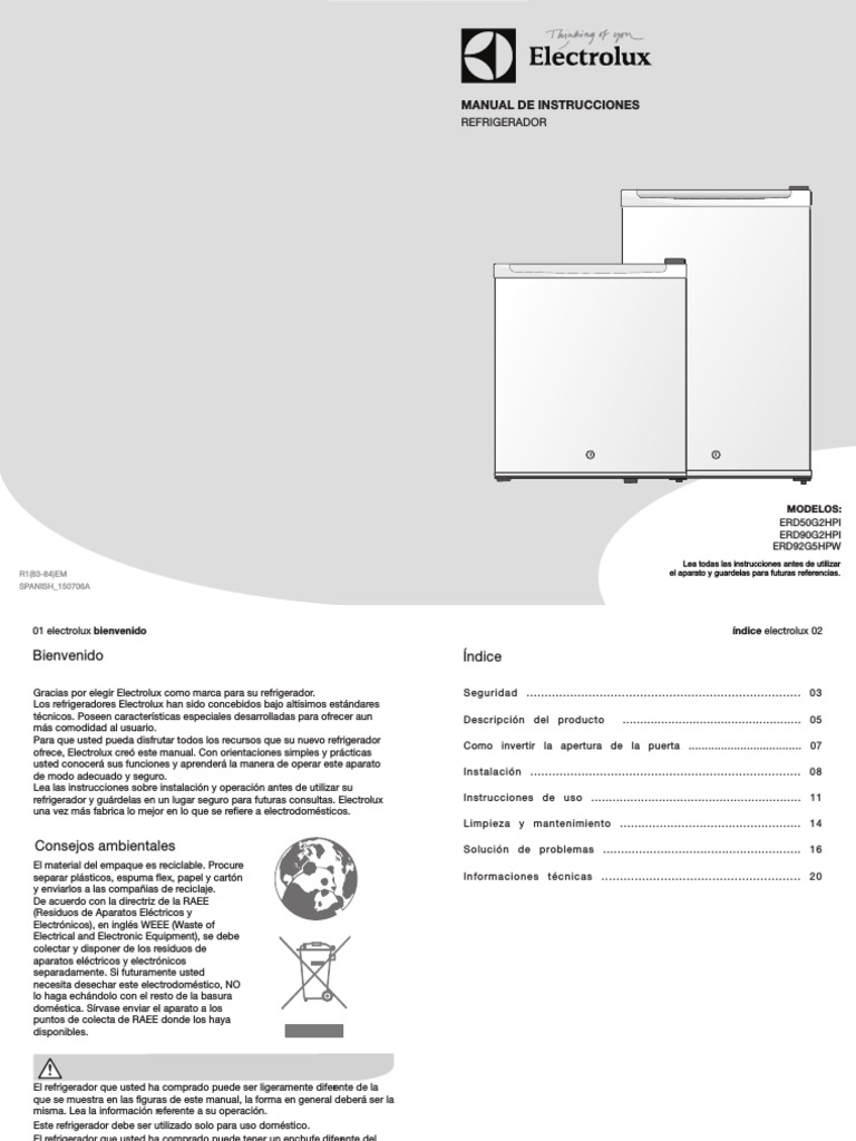 Manual de Instrucciones Refrigerador Electrolux | PDF | Refrigerador ...