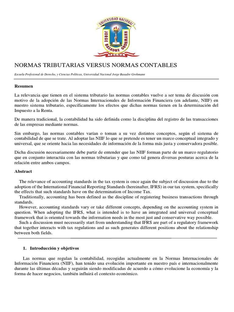 Normas Tributarias Versus Normas Contables | PDF | normas internacionales de INFORMACION ...