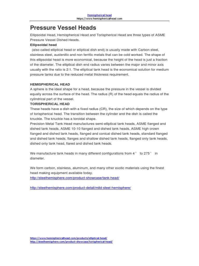 Hemispherical Head | PDF | Sphere | Materials