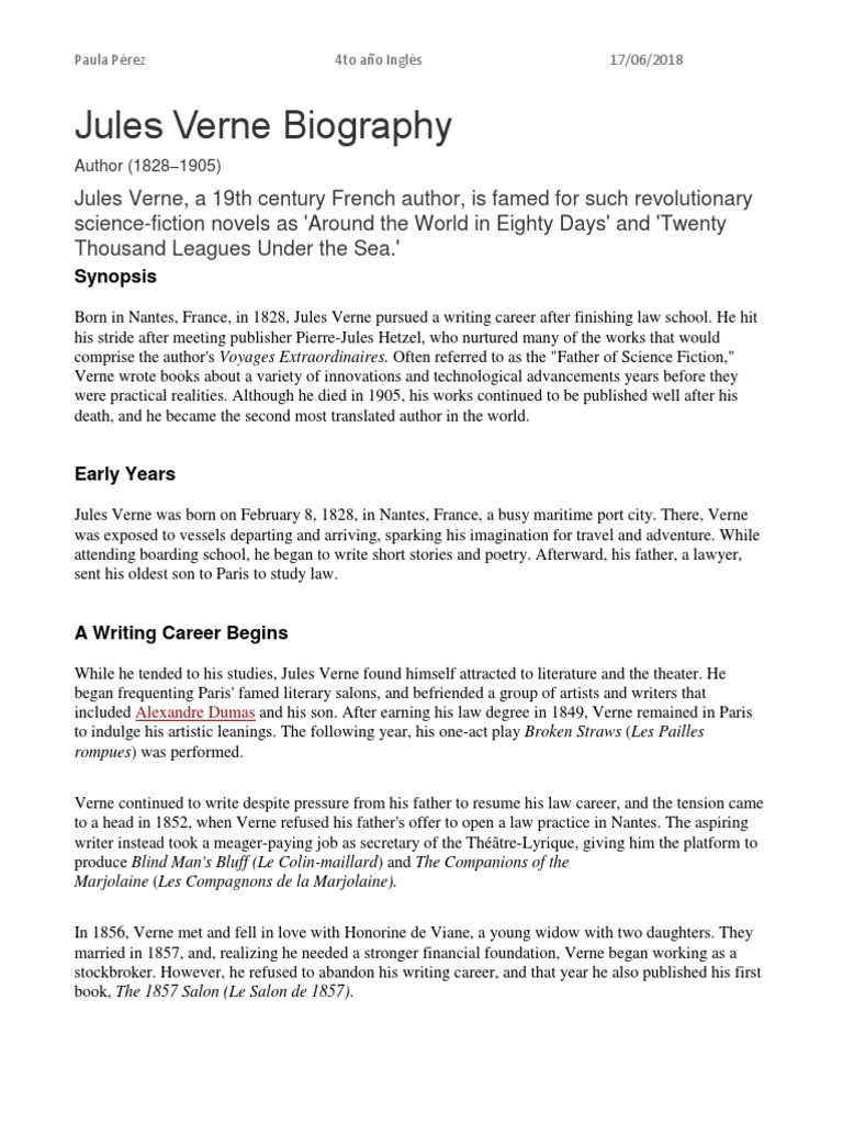 The Life and Legacy of Jules Verne, Father of Science Fiction | PDF ...