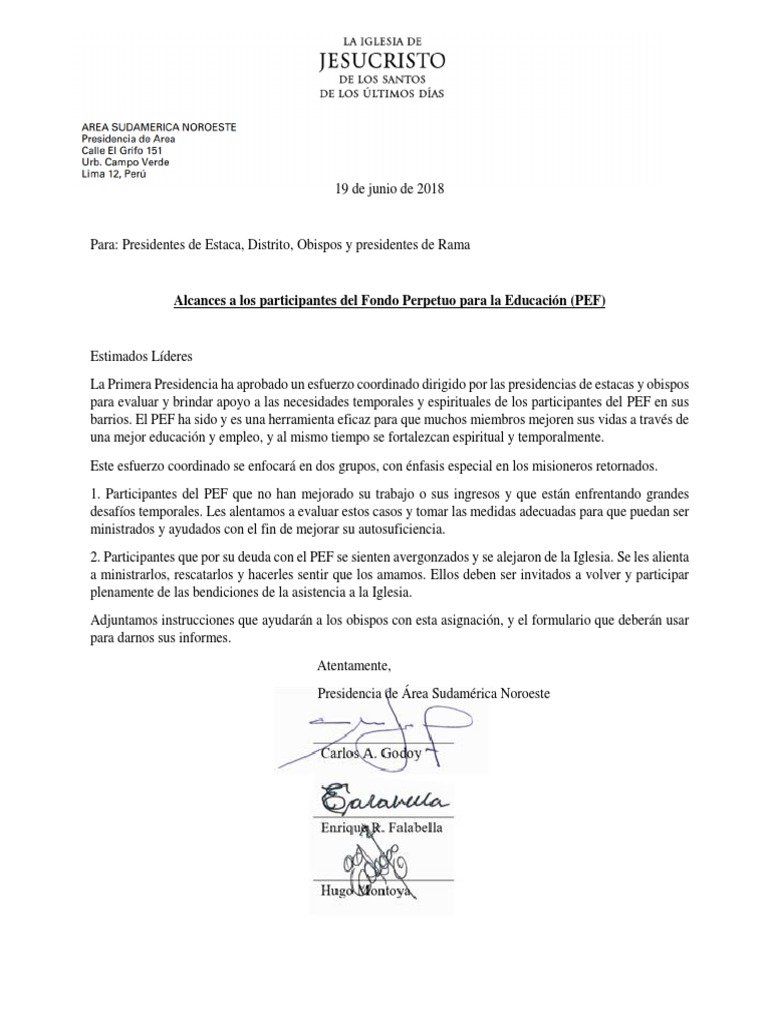 Alcances A Los Participantes Del Fondo Perpetuo para La Educación Carta ...
