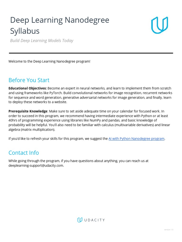 Deep Learning Nanodegree Syllabus 8-15 | PDF | Artificial Neural Network | Deep Learning