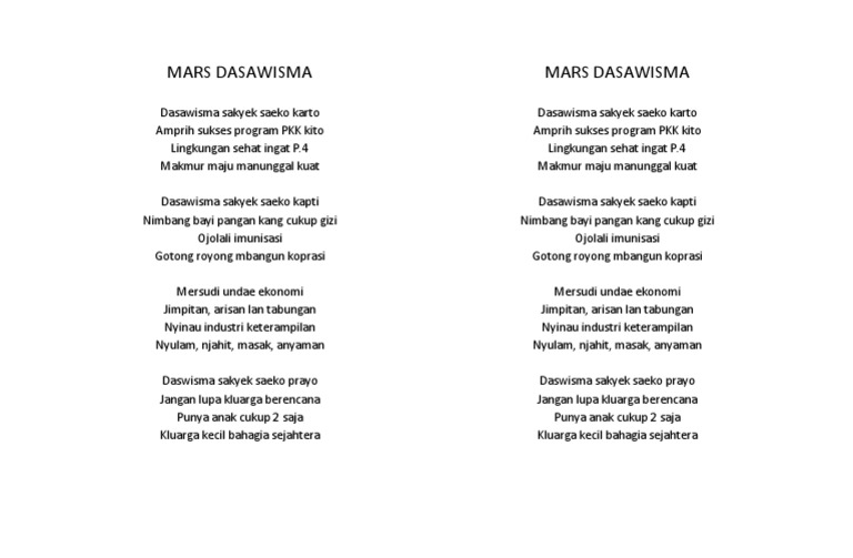 Lirik dan Mars Dasawisma PKK | PDF | Kesehatan Holistik