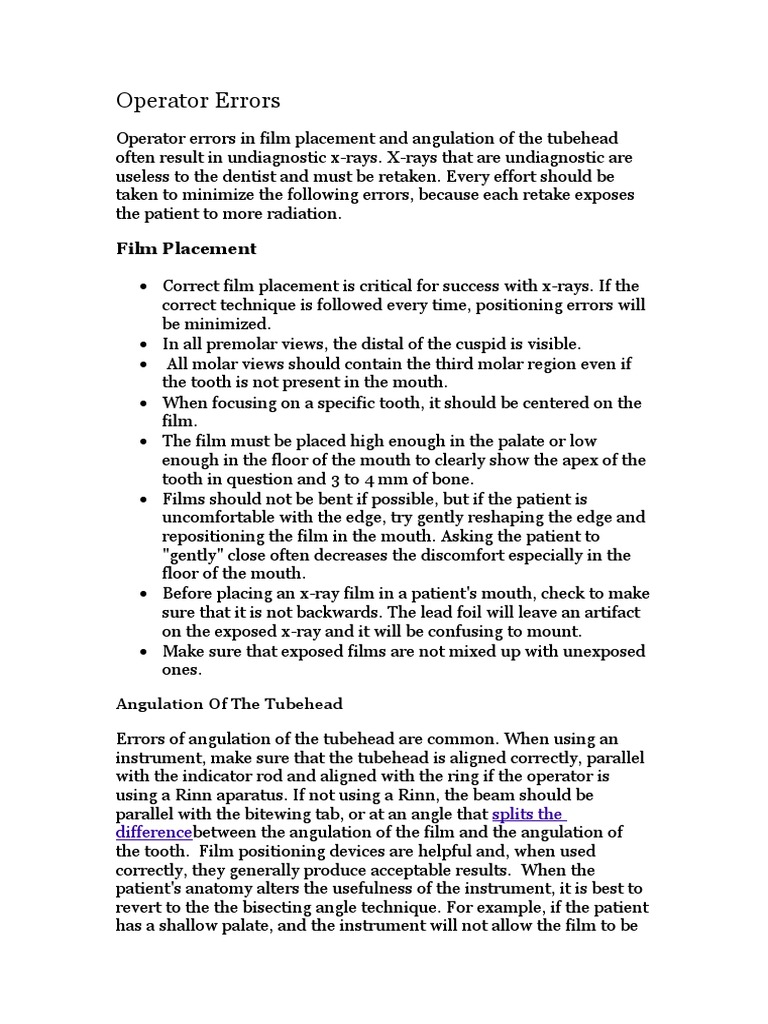 Operator Errors | Download Free PDF | Mouth | Dentistry