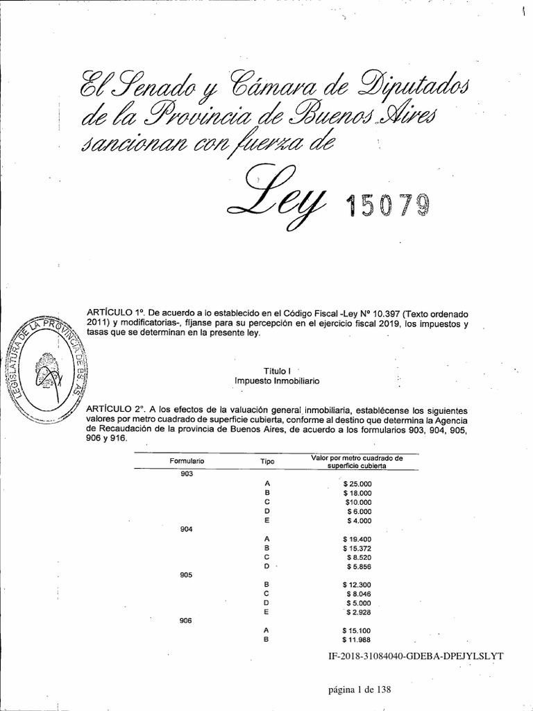 Ley 15079 Impositiva 2019 PDF | PDF
