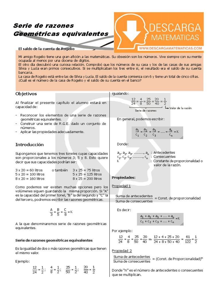 03 Serie De Razones Geometricas Equivalentes Para Estudiantes De Cuarto