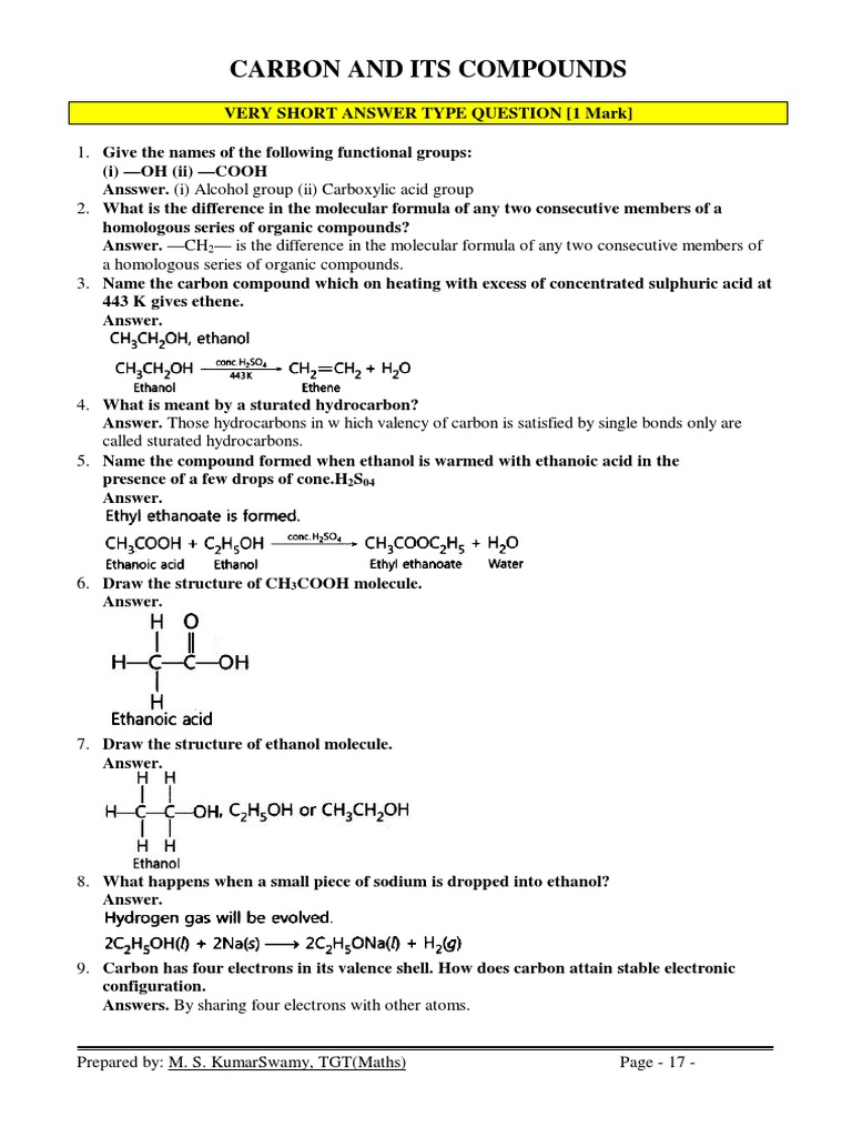 Carbon and It's Compounds Theory and Worksheet Class 10 | PDF | Acetic ...