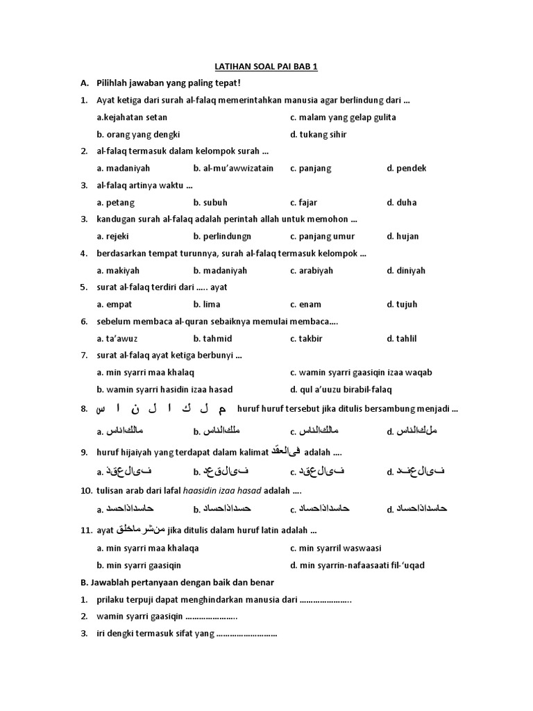 Latihan Soal Pai Bab 1 | PDF